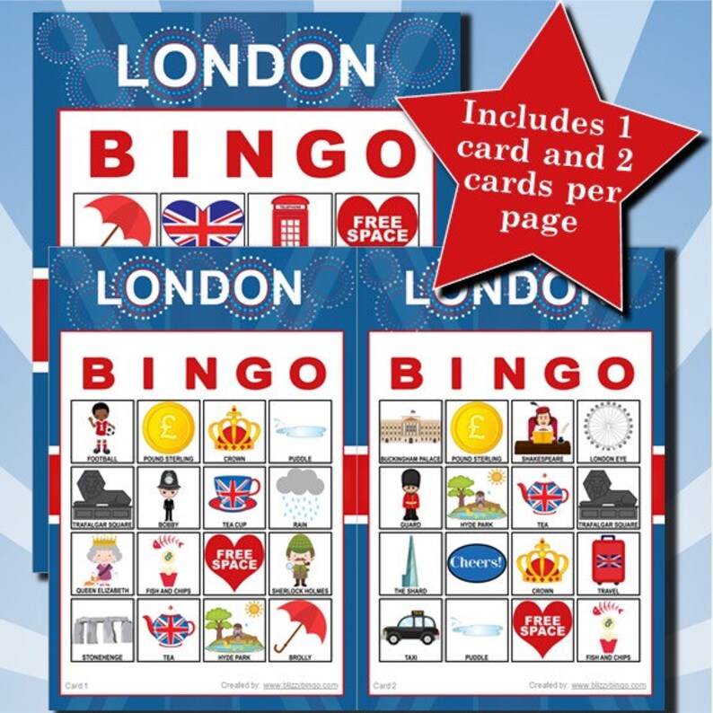London 4x4 Bingo Printable Pdfs Contain Everything You Need to - Etsy