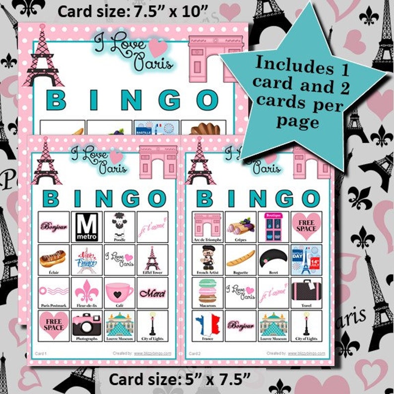 30 I LOVE PARIS 4x4 Bingo Cards Instant Download Pdfs for - Etsy