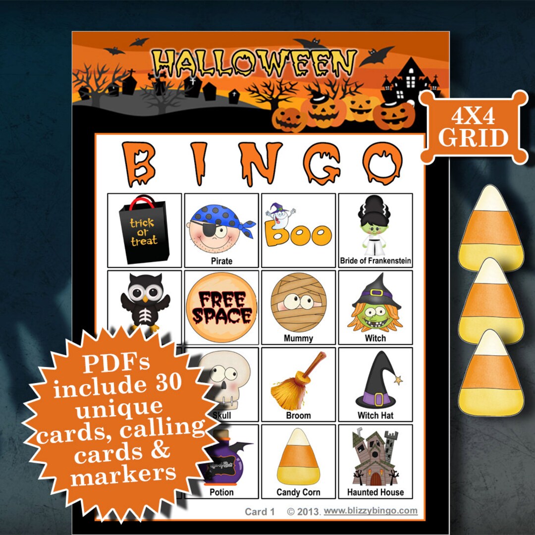 Halloween - Orange 4x4 Bingo Printable Pdfs Contain Everything You Need ...