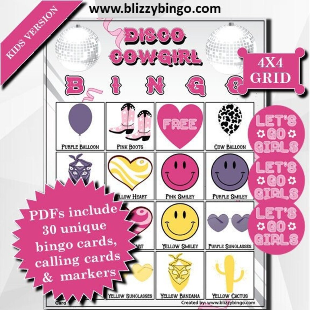 30 Disco Cowgirl Kids 5x5 Bingo Cards | Instant Download | Pdfs for ...
