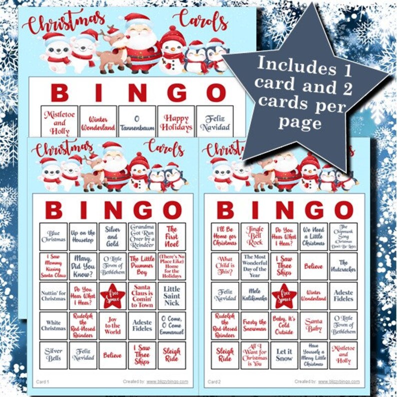 Christmas Carols 5x5 Bingo Printable Pdfs & Jpegs Contain - Etsy