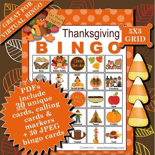 Thanksgiving 5x5 Bingo 30 Printable Pdfs 30 JPEGS Great for - Etsy
