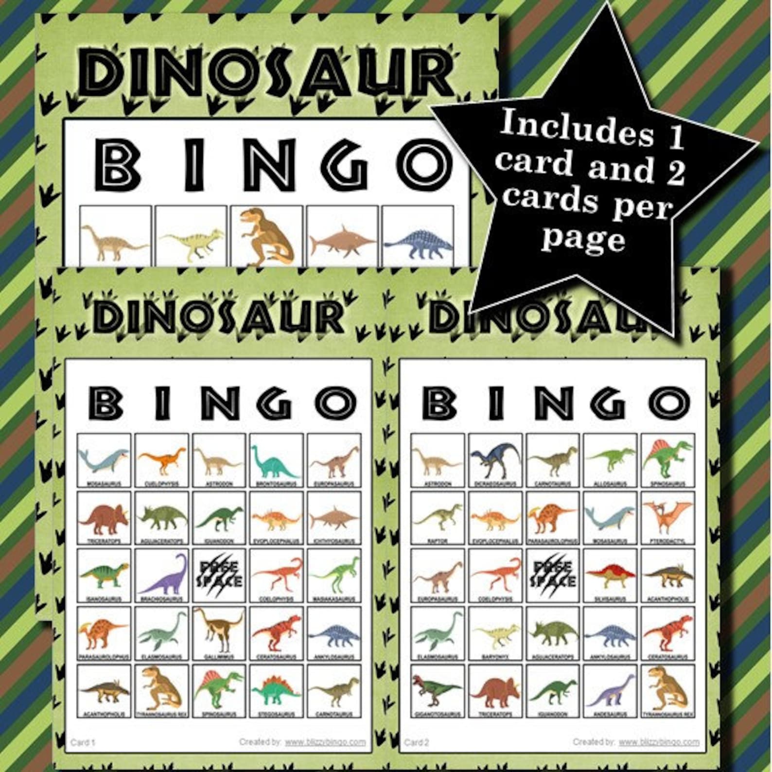 Dinosaur 5X5 Bingo Printable Pdfs Contain Everything You Need | Etsy