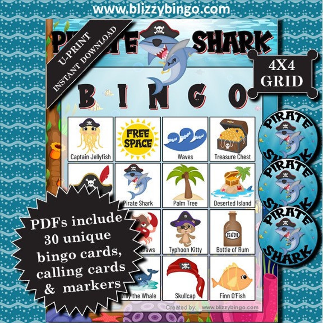 30 Pirate Shark 4x4 Bingo Cards | Instant Download | U-print Pdfs ...