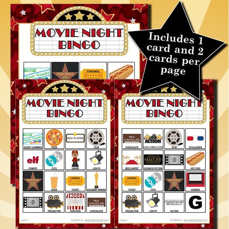 Movie Night 4x4 Bingo Printable Pdfs Contain Everything You - Etsy