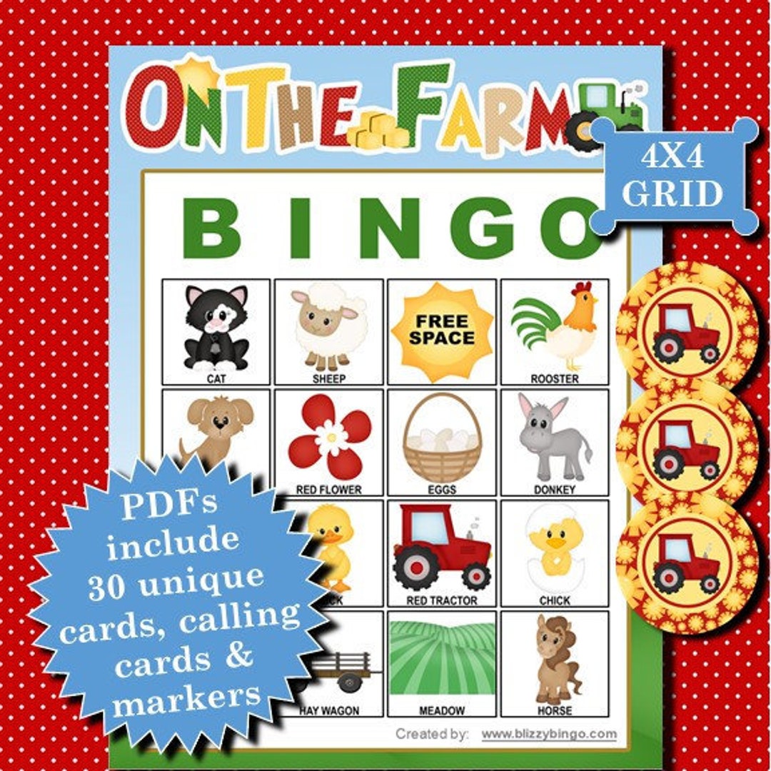On the Farm 4x4 Bingo Printable Pdfs Contain Everything You Need to ...