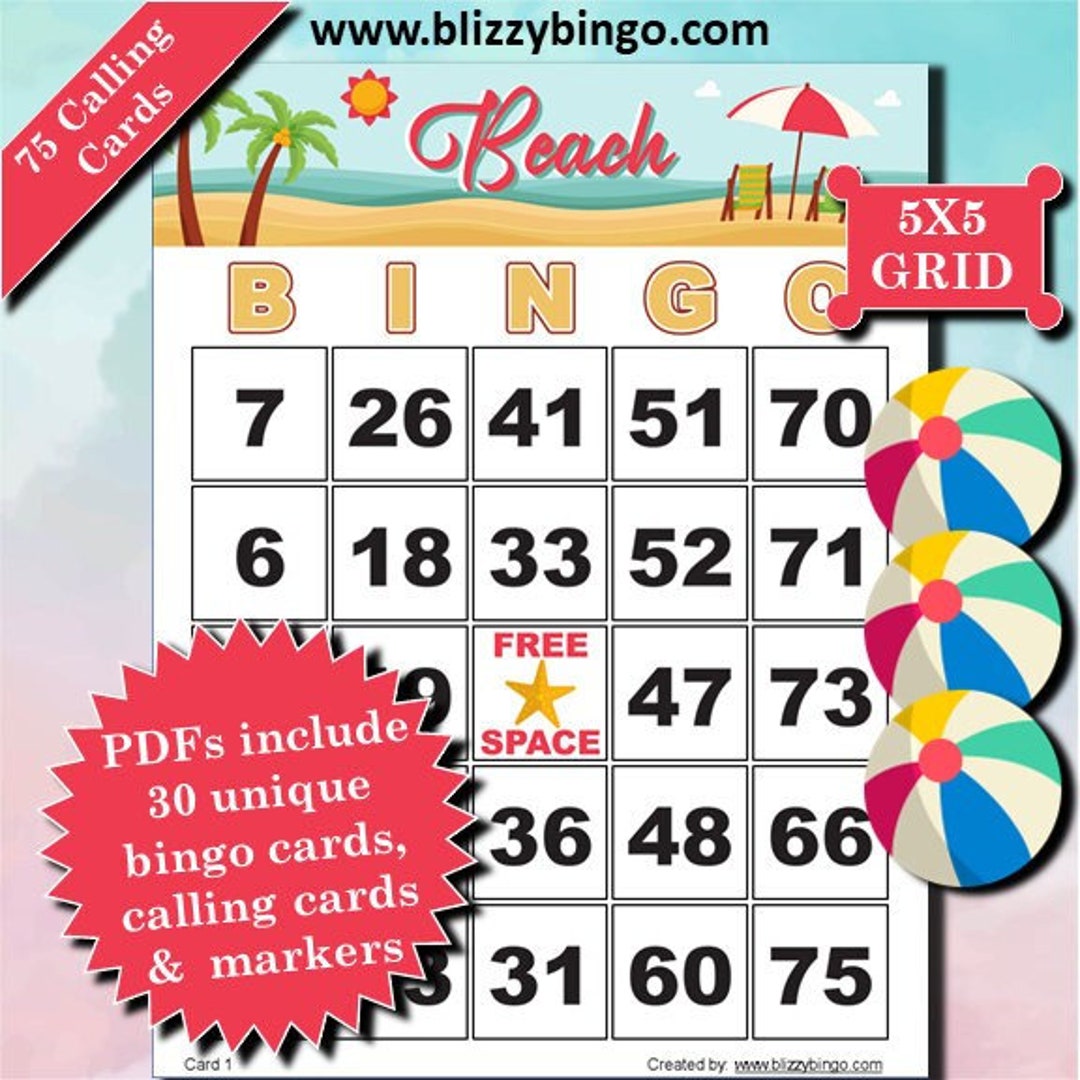 30 Beach 5x5 Bingo Cards | Instant Download | Pdfs for Easy Printing ...
