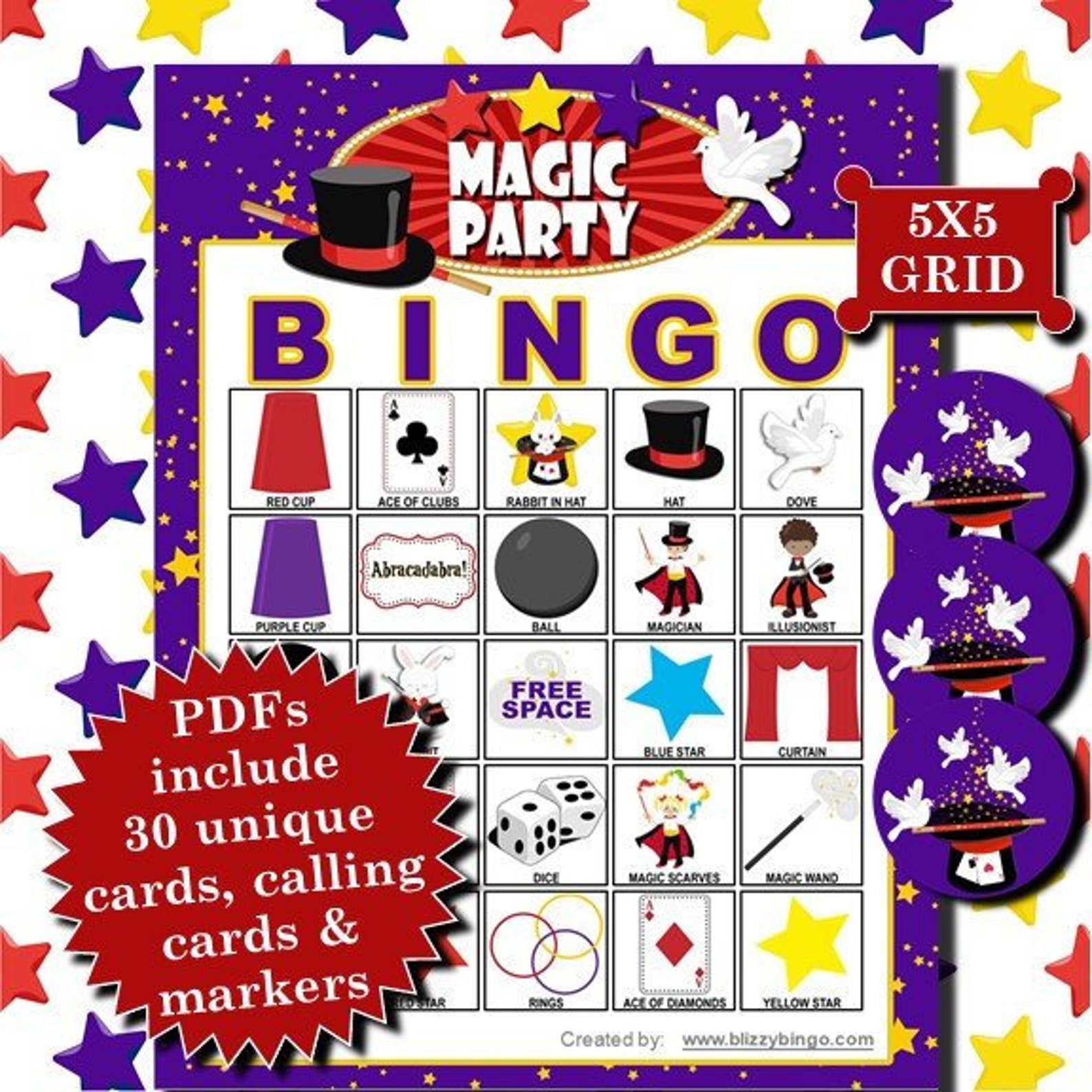 Magic Party 5x5 Bingo Printable Pdfs Contain Everything You Need to ...