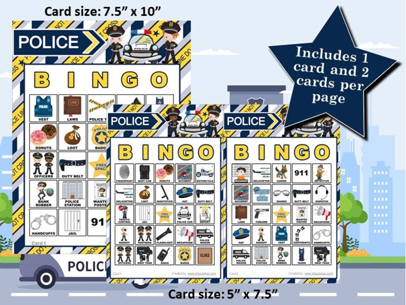 30 Police 5x5 Bingo Cards Instant Download Pdfs for Easy - Etsy
