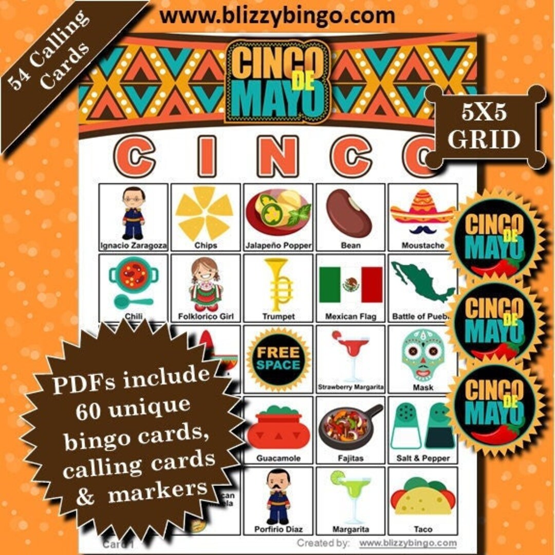 60 Cinco De Mayo 5x5 Bingo Cards | Instant Download | Pdfs for Easy ...