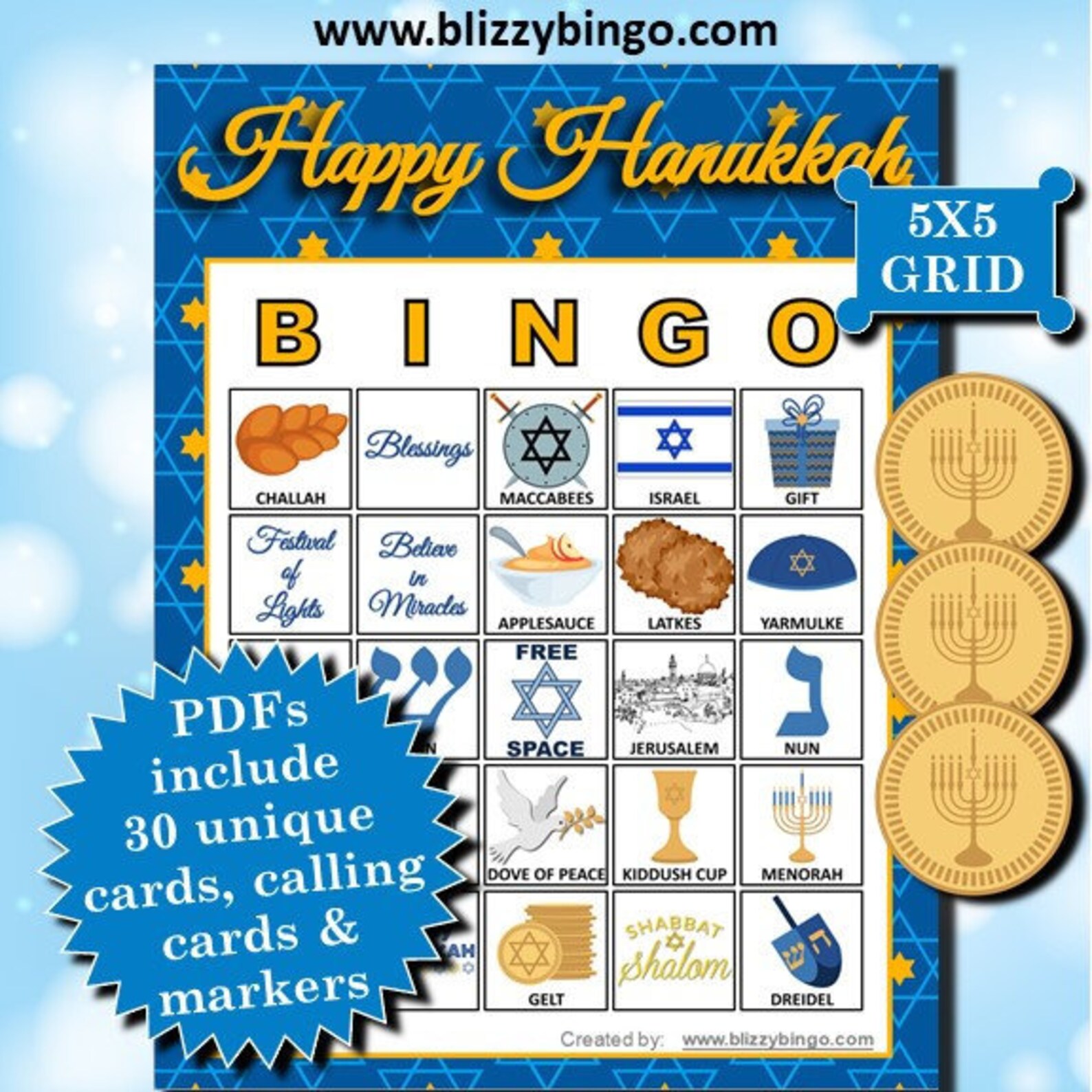 Happy Hanukkah 5x5 Bingo Printable Pdfs Contain Everything You - Etsy