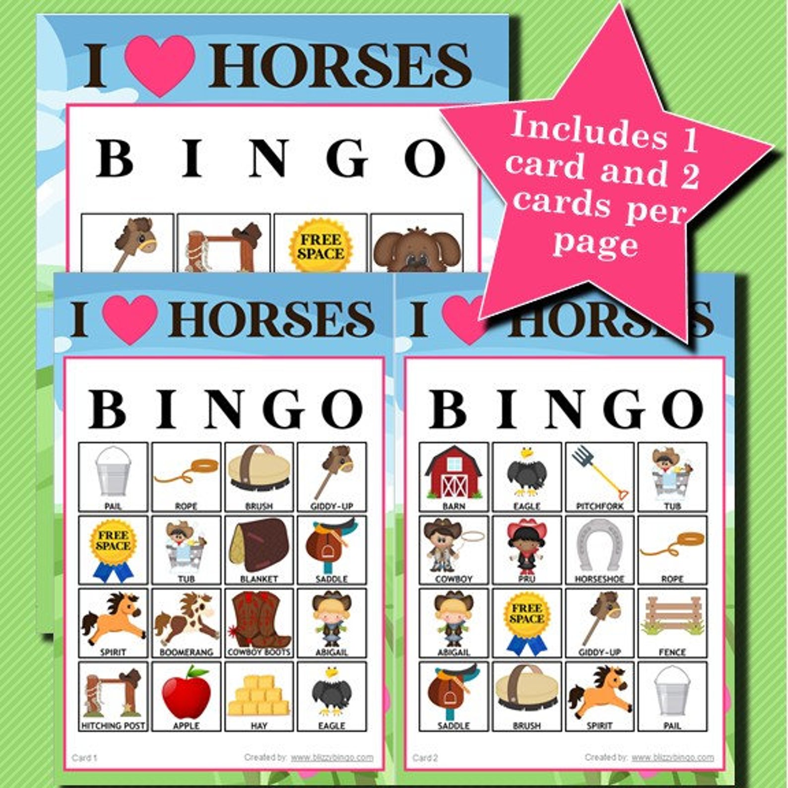 I Love Horses 4x4 Bingo Printable Pdfs Contain Everything You | Etsy