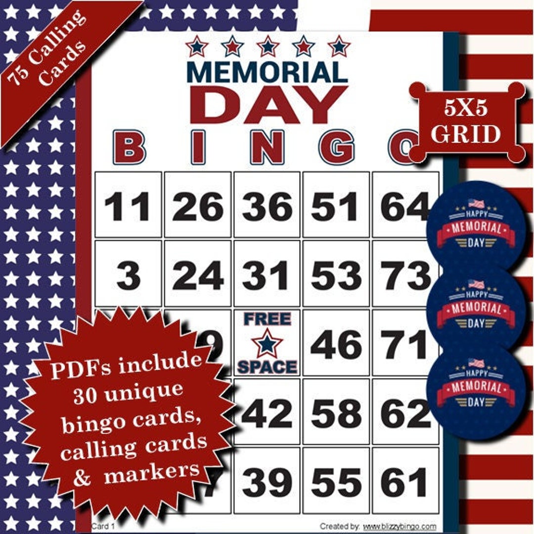 30 Memorial Day 5x5 Bingo Cards | Instant Download | Pdfs for Easy ...