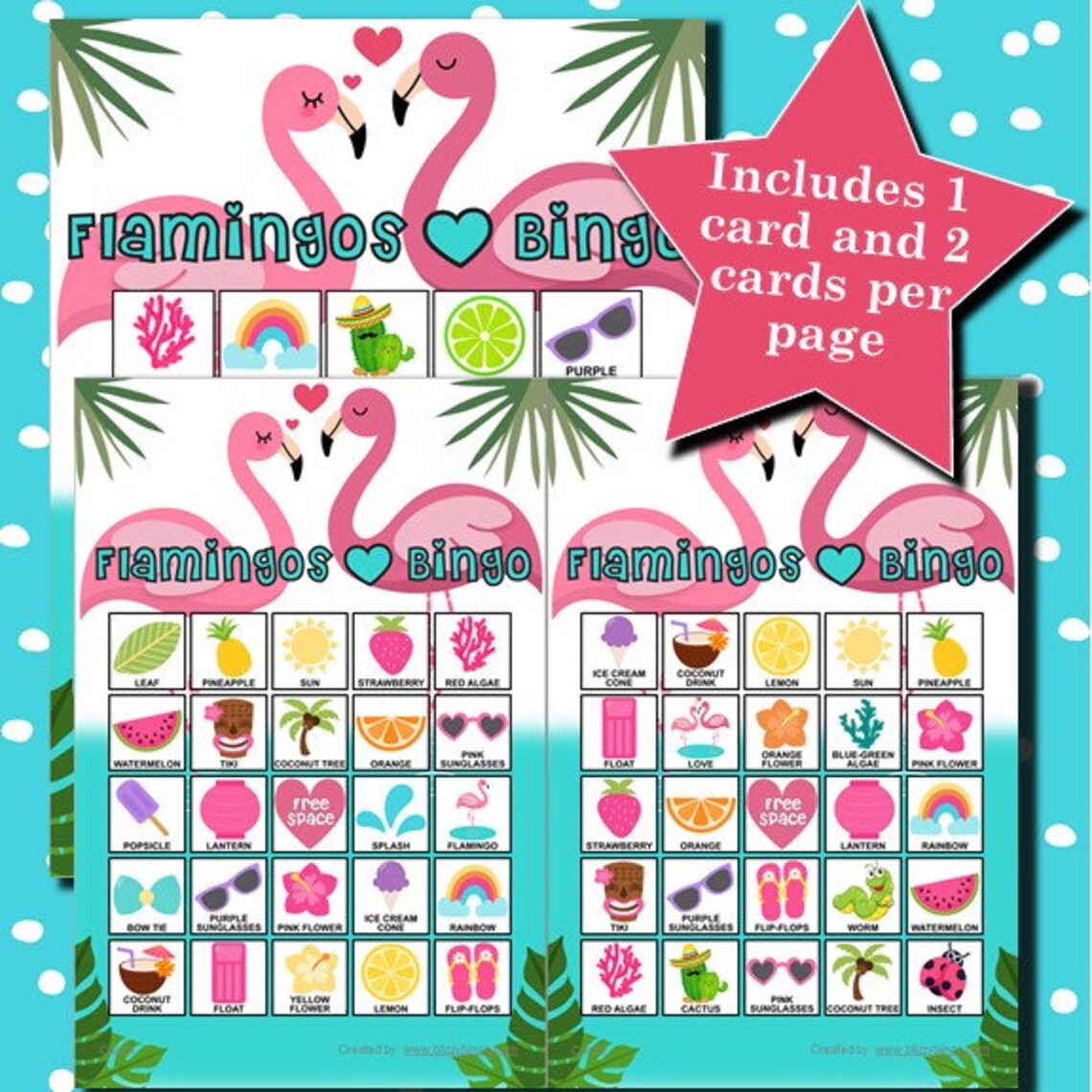 60 Flamingos Love Bingo 5x5 Bingo Cards Instant Download | Etsy