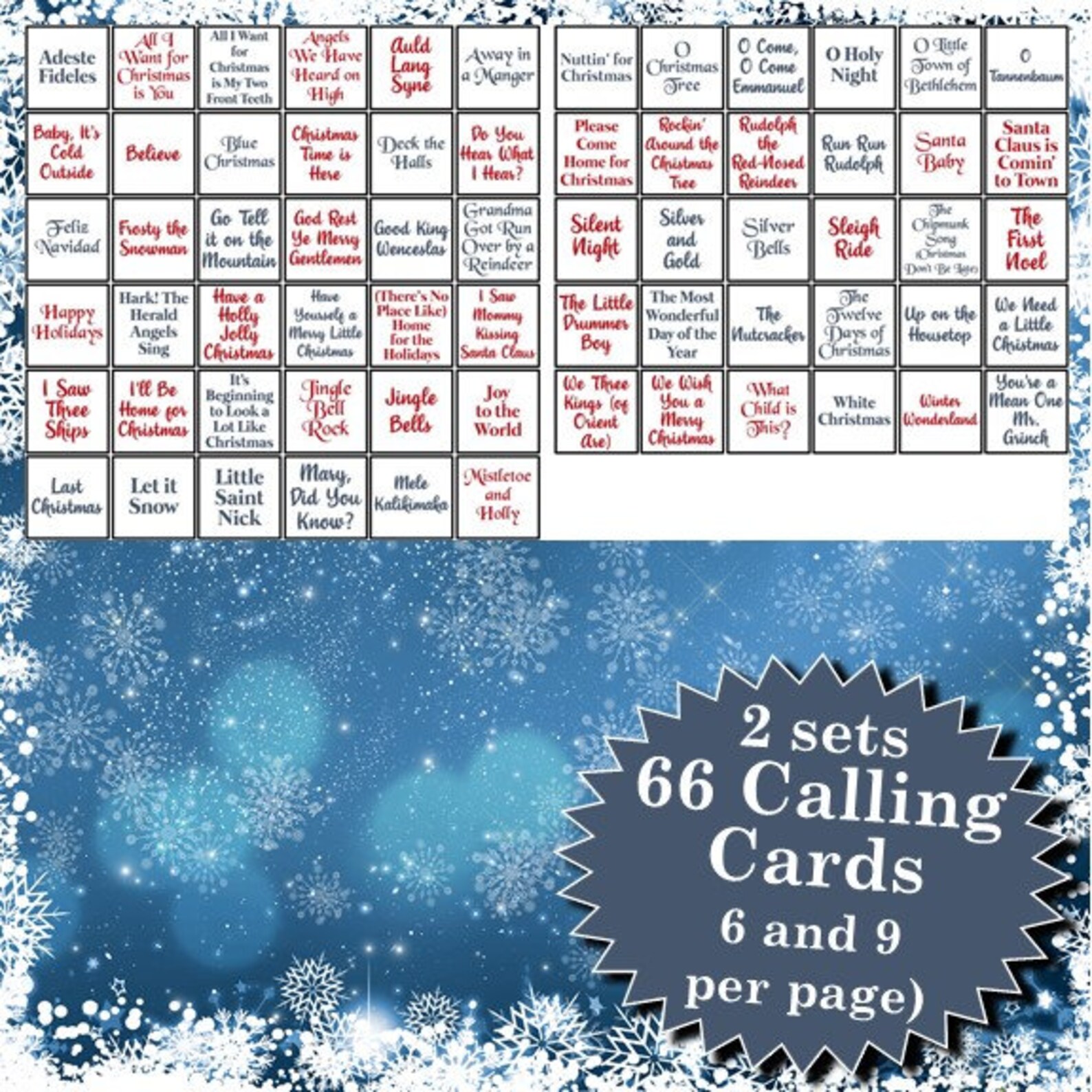 Christmas Carols 5x5 Bingo Printable Pdfs & Jpegs Contain Everything ...