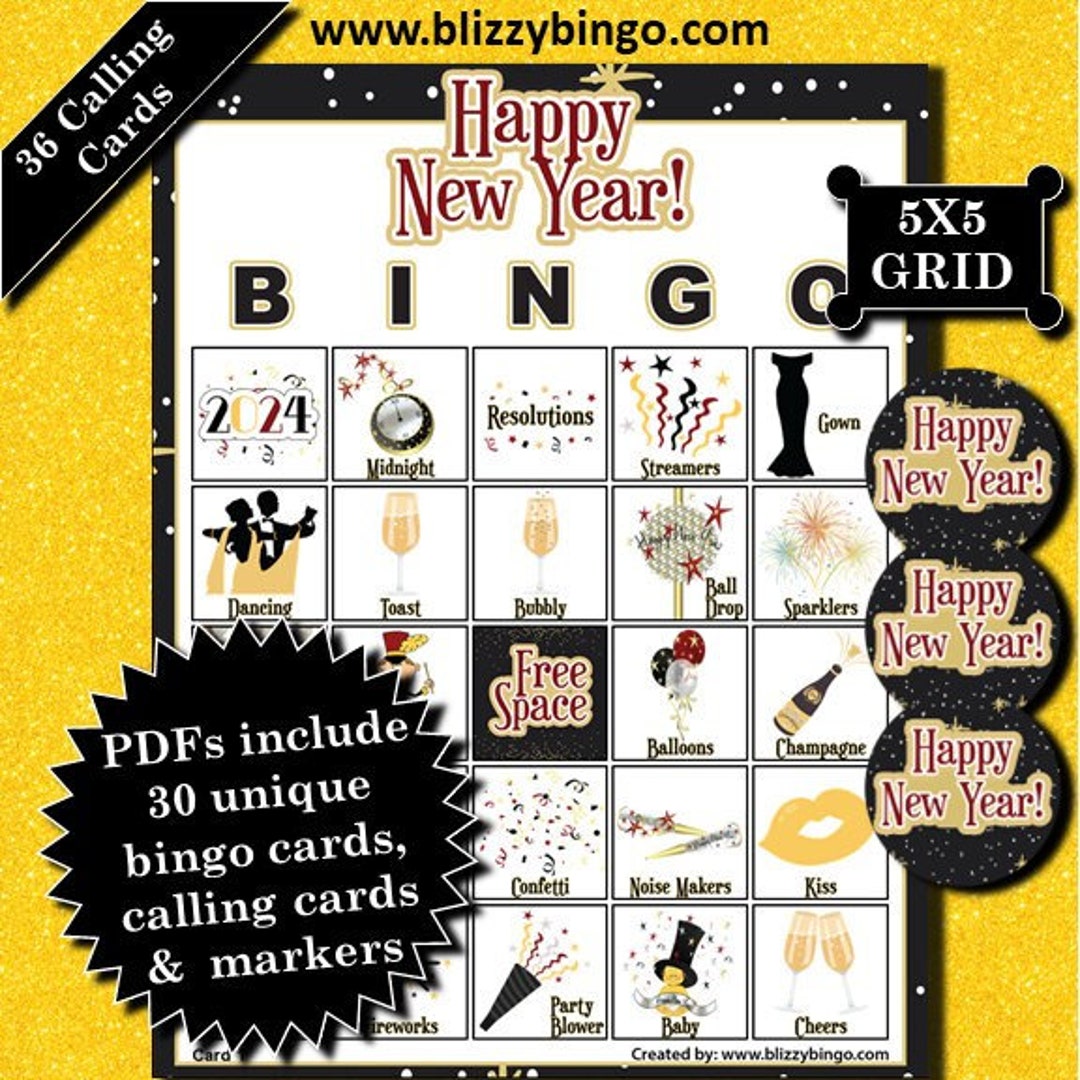 30 New Year's 5x5 Bingo Cards Instant Download Pdfs for Easy Printing ...