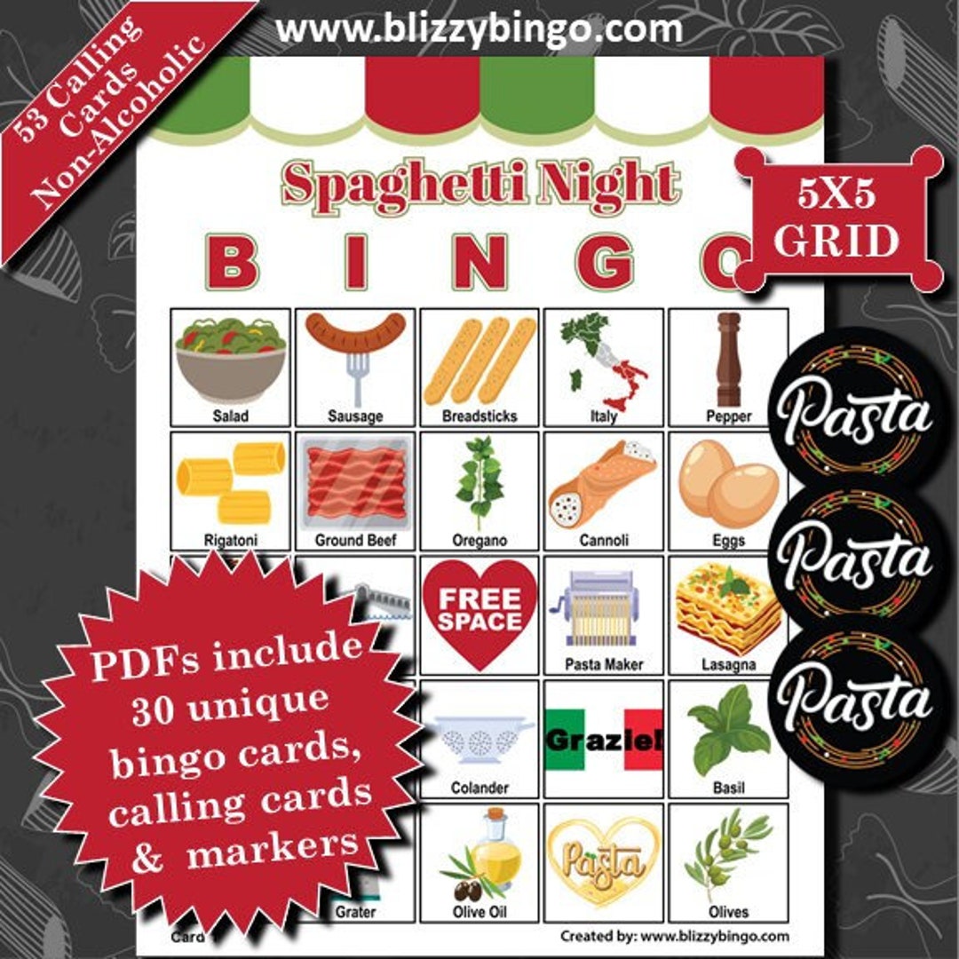 30 Spaghetti 5x5 Bingo Cards | Instant Download | Pdfs for Easy ...