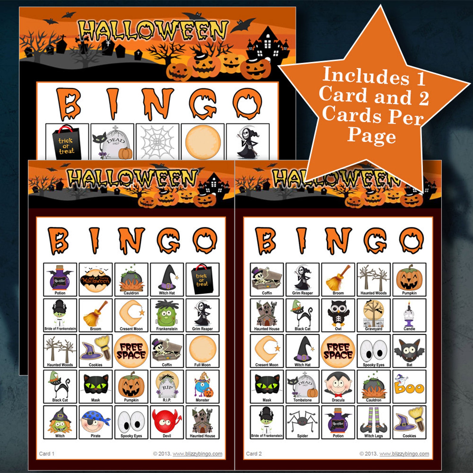 Halloween Orange 5x5 Bingo 60 CARD Printable Pdfs Contain | Etsy