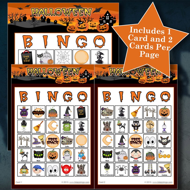 Halloween - Orange 5x5 Bingo (60 CARD) Printable Pdfs Contain ...