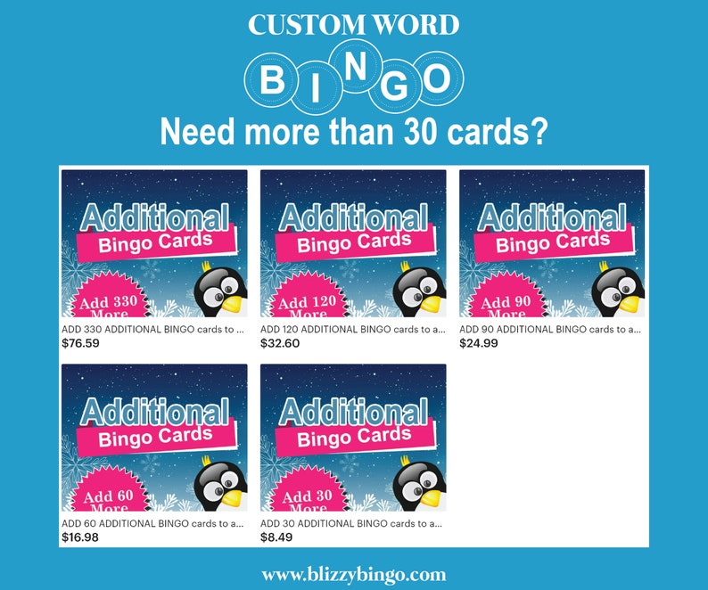 30 Custom Word Bingo Cards Choose Your Theme Choose Grid - Etsy