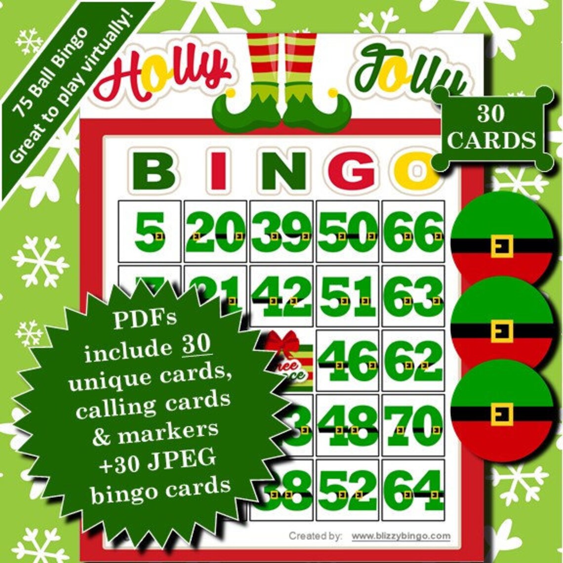 Holly Jolly Classic 75-ball 30 Card Bingo Printable Files | Etsy