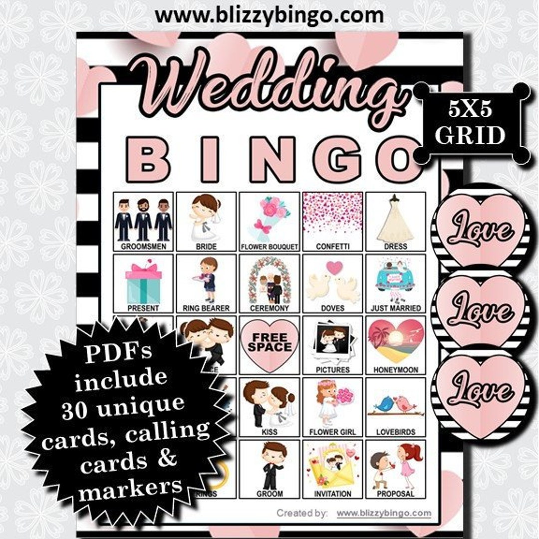30 Wedding 5x5 Bingo Cards (pink) | Instant Download | Pdfs + JPEG ...