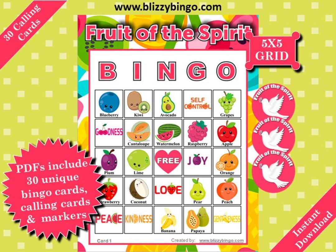 30 Fruit of the Spirit 5x5 Bingo Cards | Instant Download | Pdfs for ...