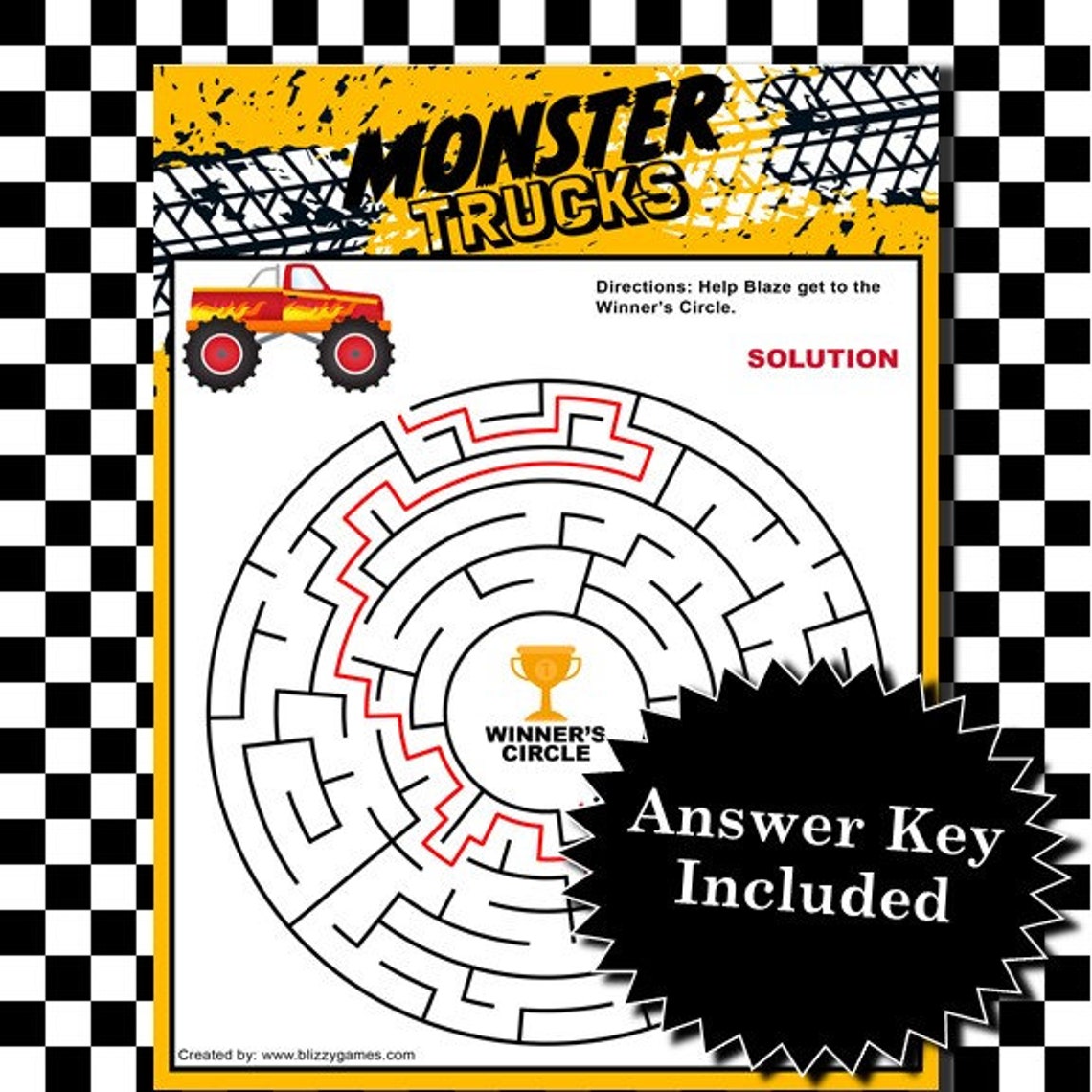 Monster Trucks Maze EZ Printable Pdfs | Etsy