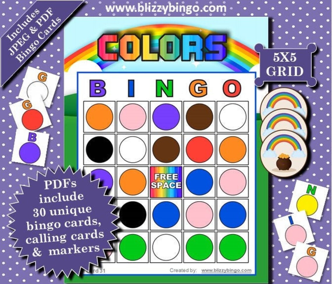 Colors 5x5 Bingo Fun for All From Toddlers to Seniors U | Etsy