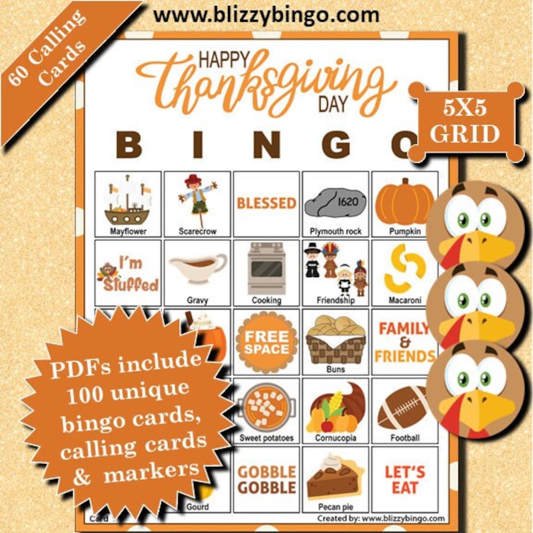 100 Thanksgiving 5x5 Bingo Cards | Instant Download | Pdfs for Easy ...