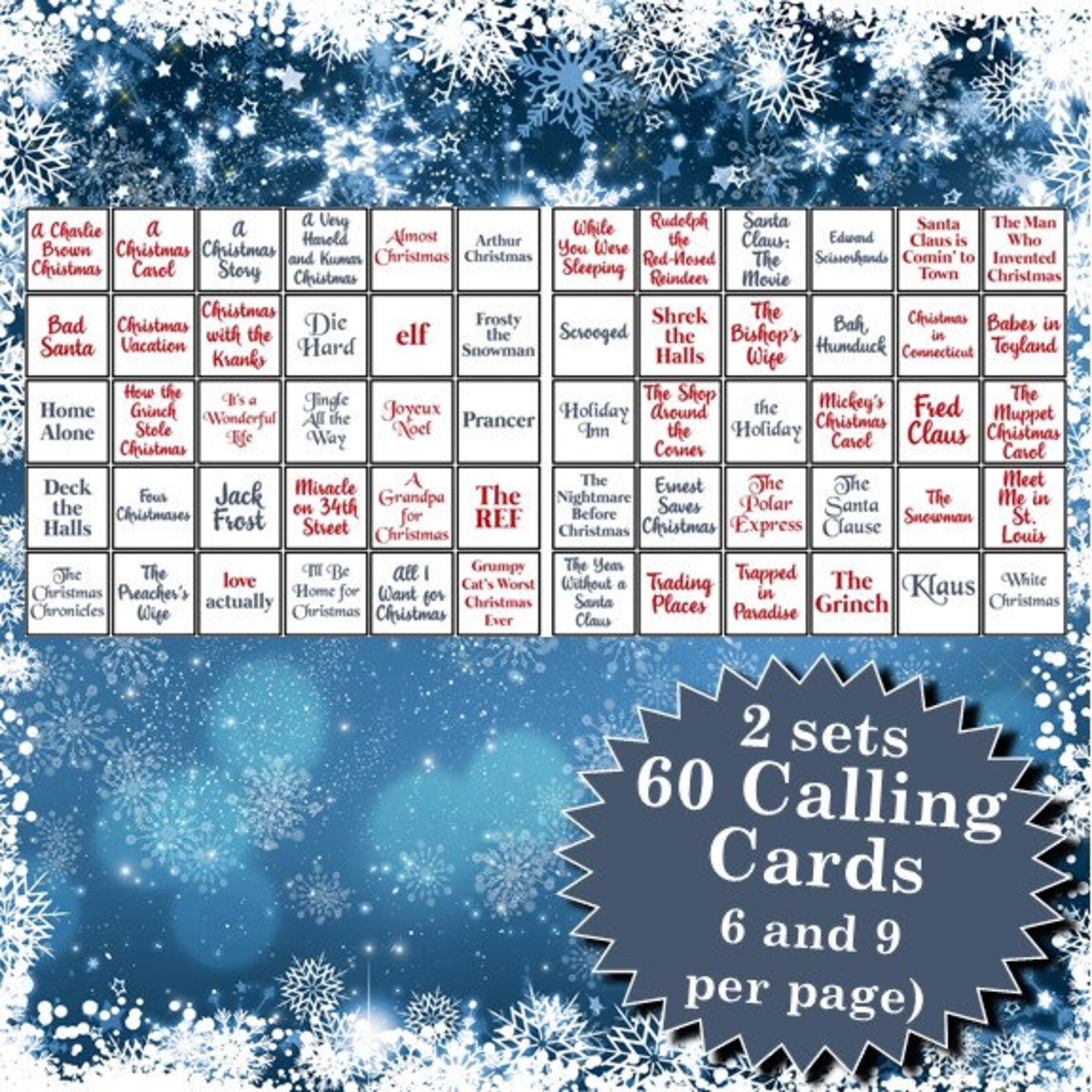 Christmas Movies 4x4 Bingo printable PDFs & JPEGs contain | Etsy