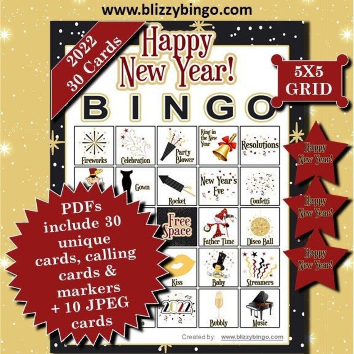 30 New Year's 5x5 Bingo Cards Instant Download Pdfs | Etsy