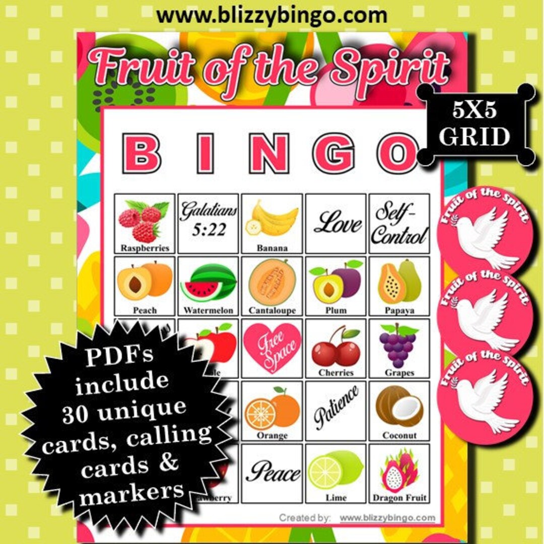 Fruit of the Spirit 5x5 Bingo Printable Pdfs Contain Everything You ...