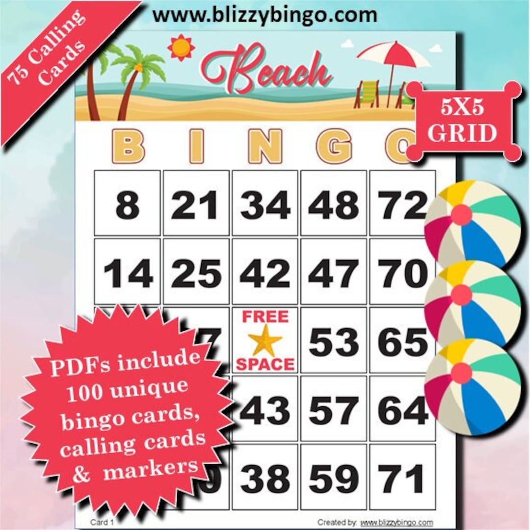100 Beach 5x5 Bingo Cards | Instant Download | Pdfs for Easy Printing ...