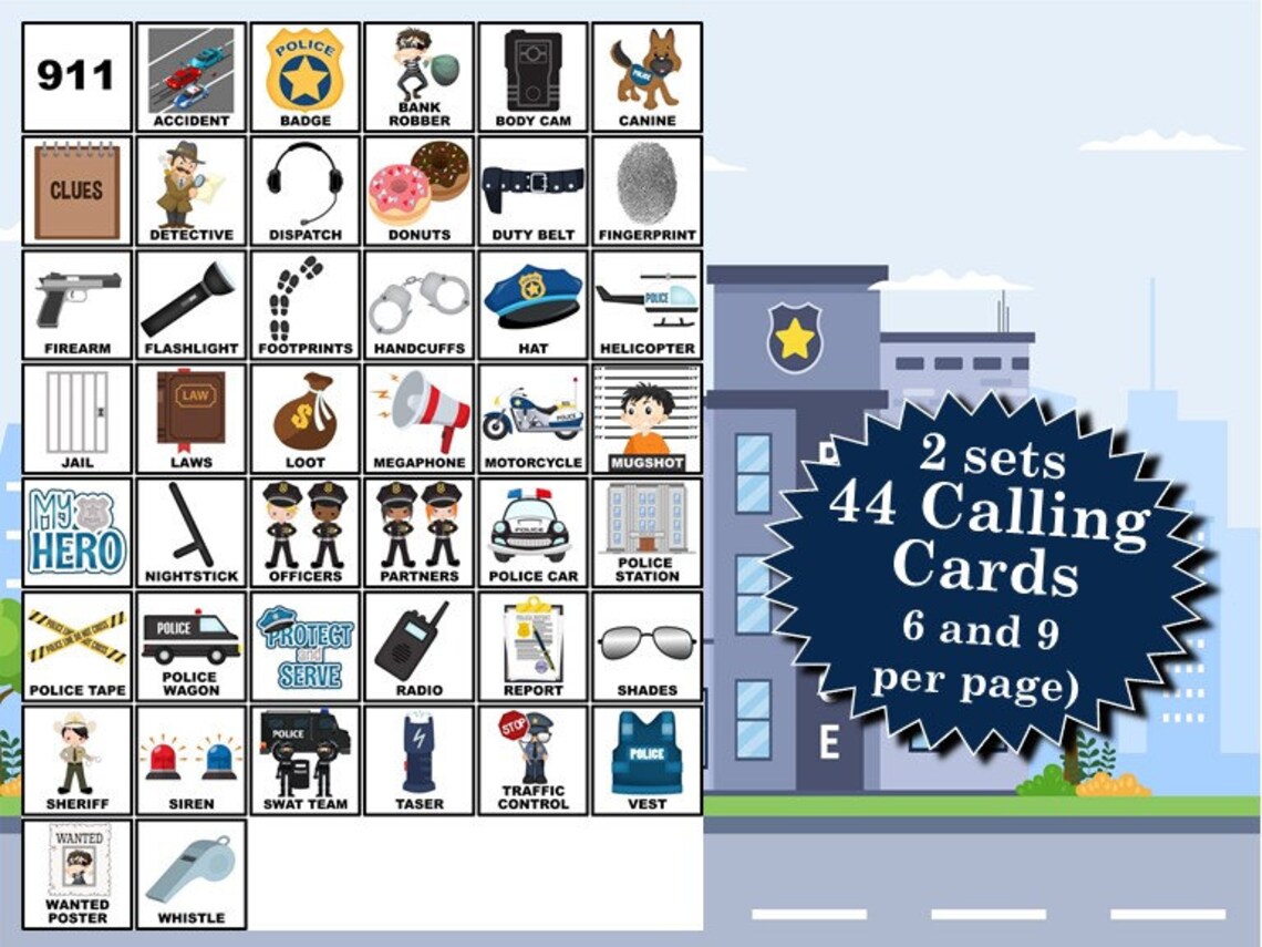 30 Police 4x4 Bingo Cards Instant Download Pdfs for Easy - Etsy