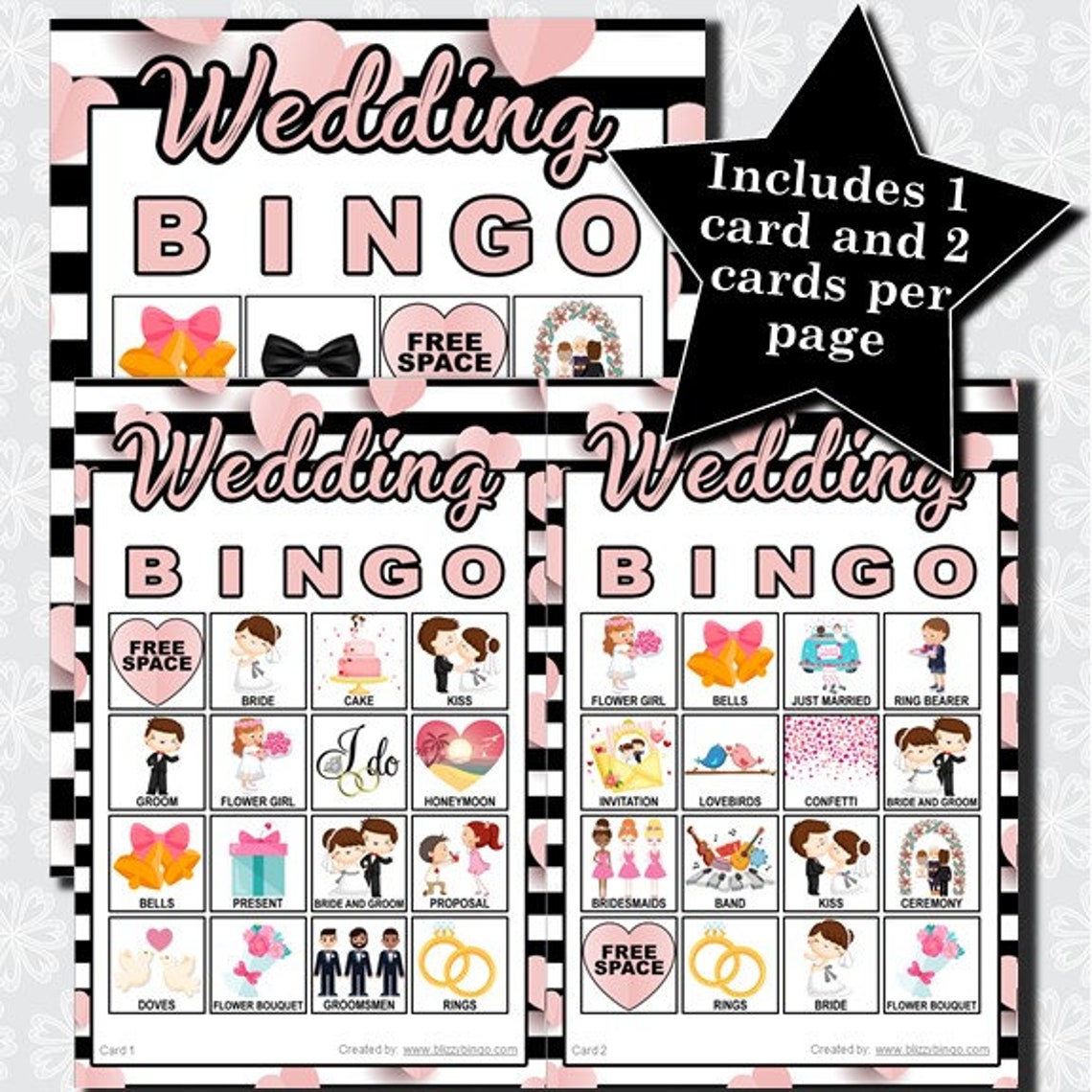 30 Wedding 4x4 Bingo Cards pink Instant Download Pdfs - Etsy