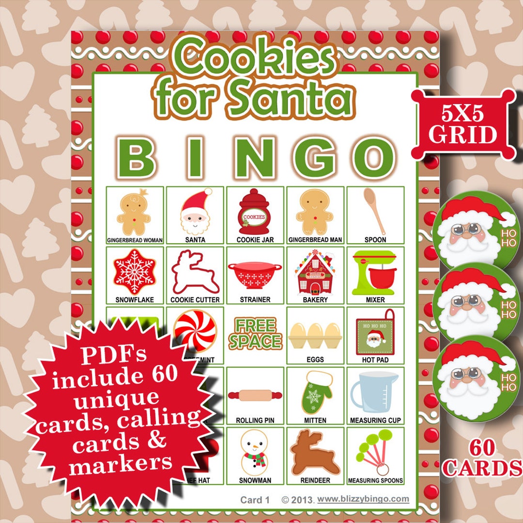 Cookies for Santa 5x5 Bingo 60 Card Printable Pdfs Contain Everything ...
