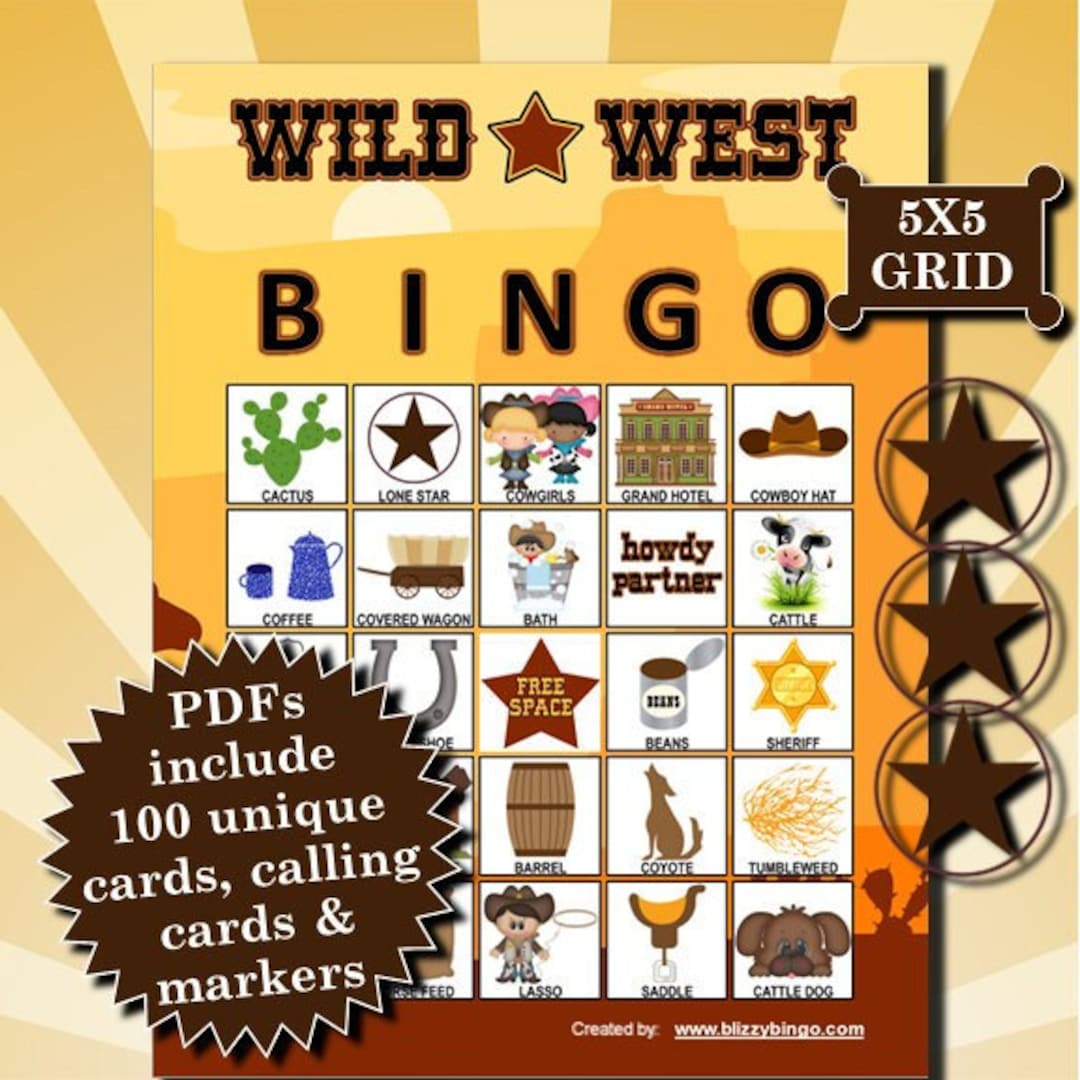 100 Wild West 5x5 Bingo Cards | Instant Download | Pdfs for Easy ...
