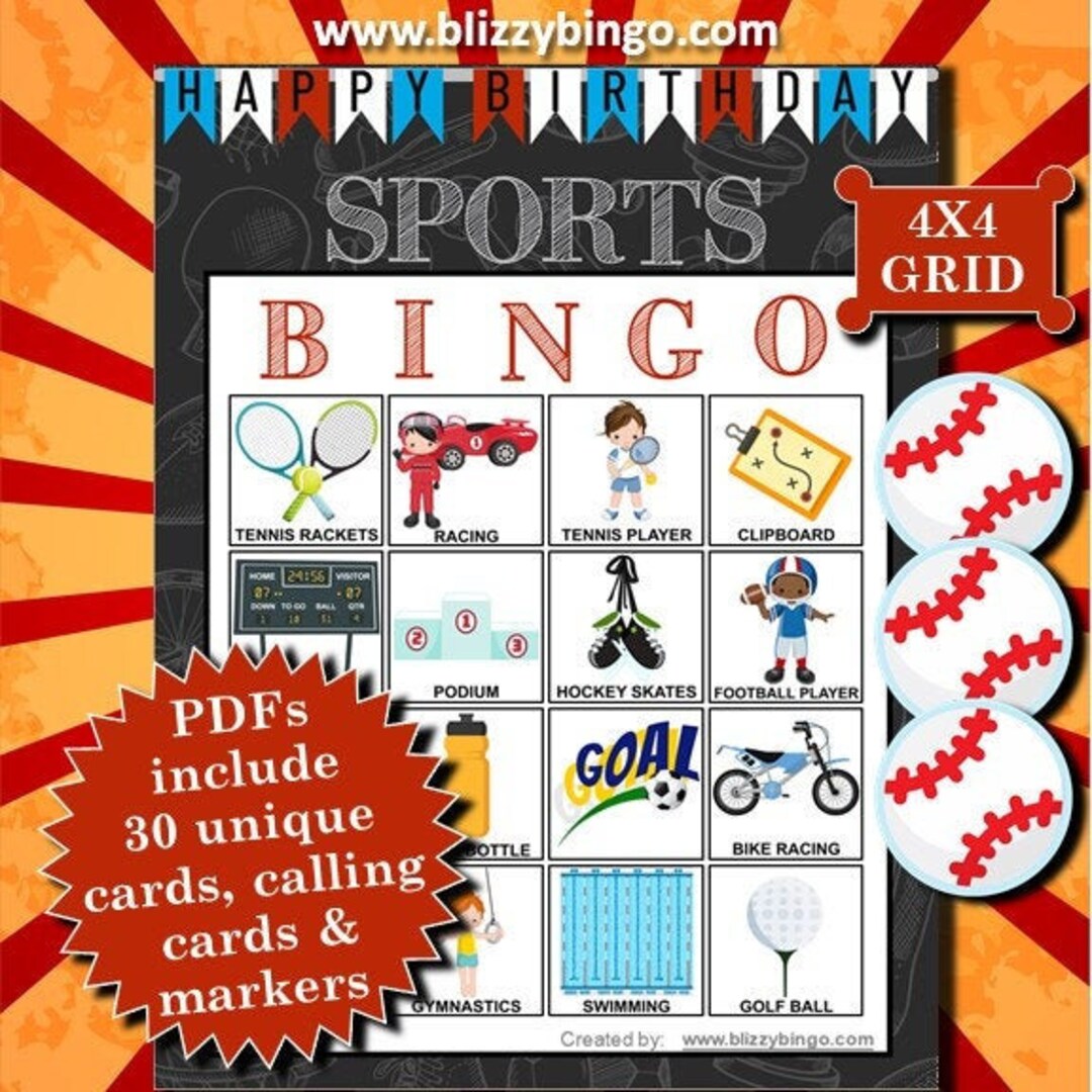 Sports 4x4 Bingo Printable Pdfs Contain Everything You Need to Play ...