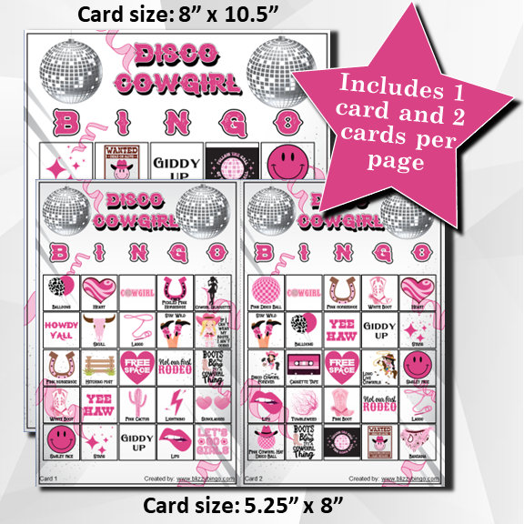 30 Disco Cowgirl 5x5 Bingo Cards | Instant Download | Pdfs for Easy ...