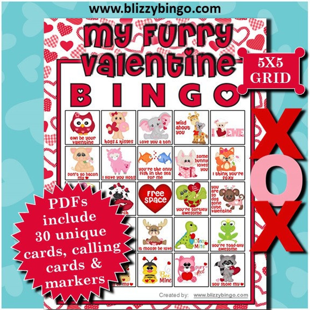 My Furry Valentine 5x5 Bingo Printable Pdfs Contain Everything You Need ...