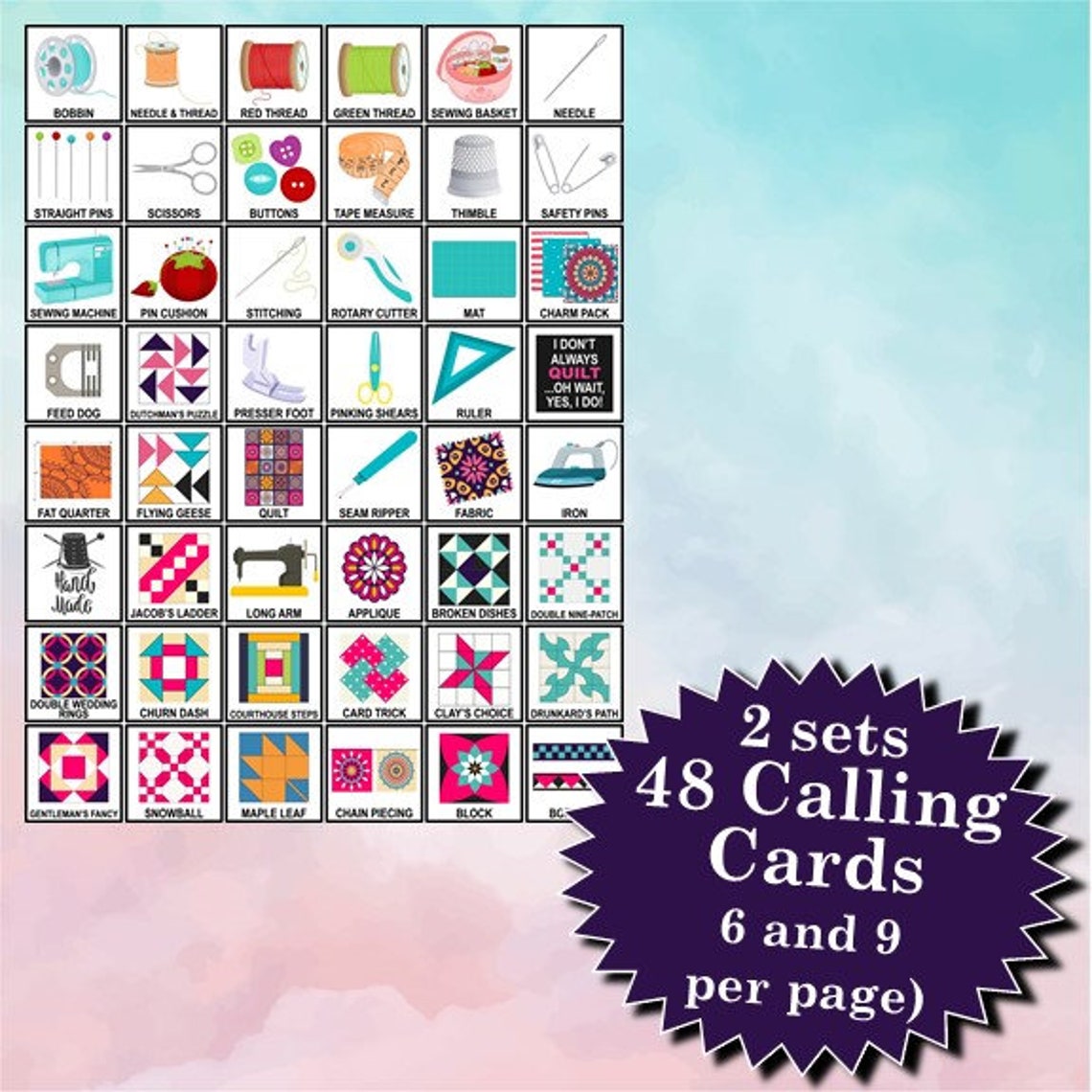 100 Quilting 5x5 Bingo Cards | Instant Download | Pdfs for Easy ...