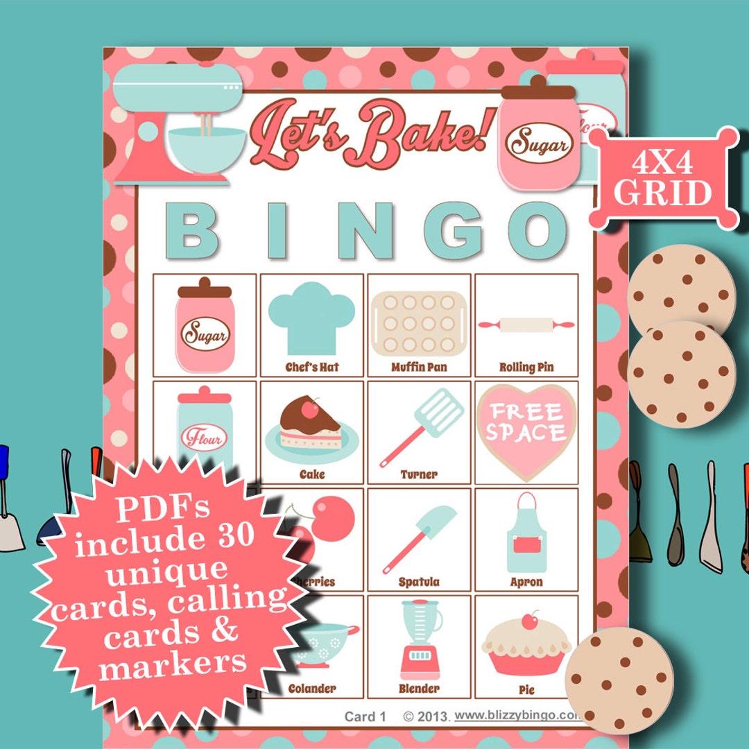 LET'S BAKE 4x4 Bingo Printable Pdfs Contain Everything You Need to Play ...