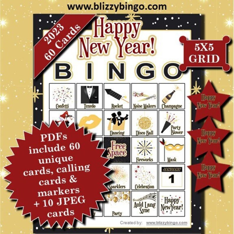 60 New Year's 5x5 Bingo Cards Instant Download Pdfs - Etsy