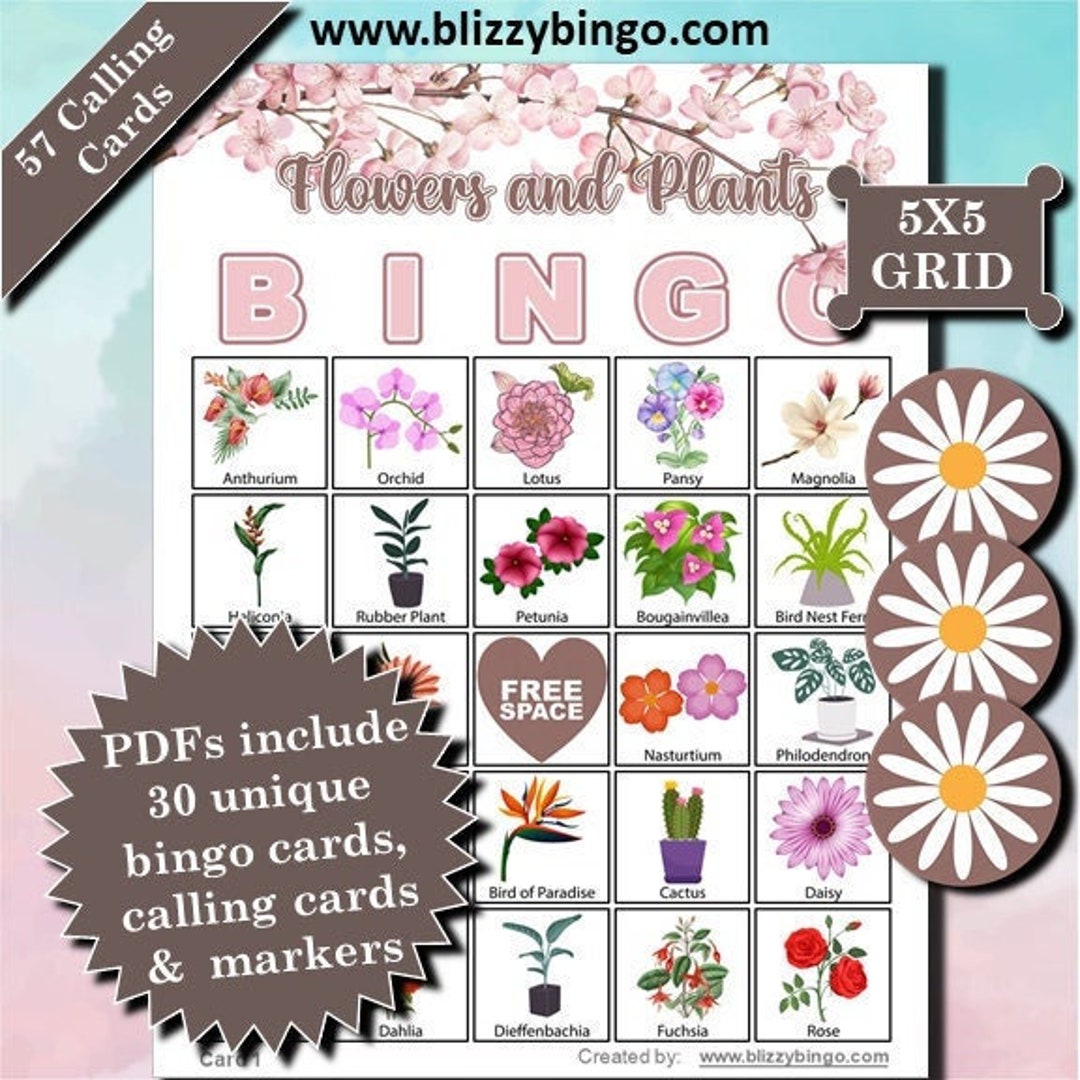 100 Flowers and Plants 5x5 Bingo Cards | Instant Download | Pdfs for ...