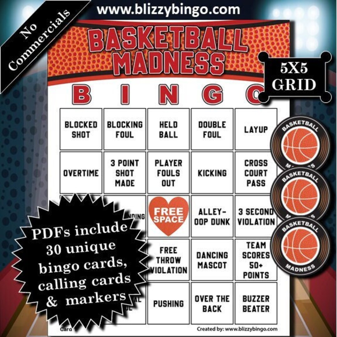 30 Basketball Madness 5x5 Bingo Cards (no Commercials) | Instant ...