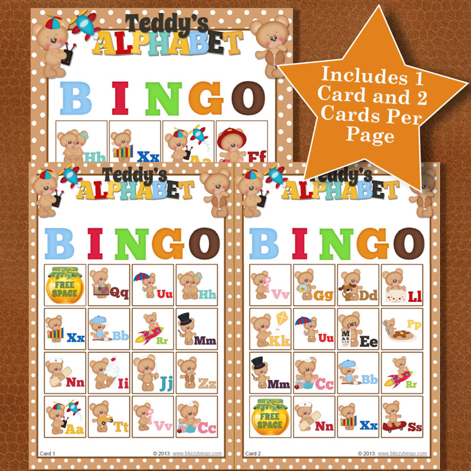 TEDDY'S ALPHABET 4x4 Bingo Printable Pdfs Contain | Etsy