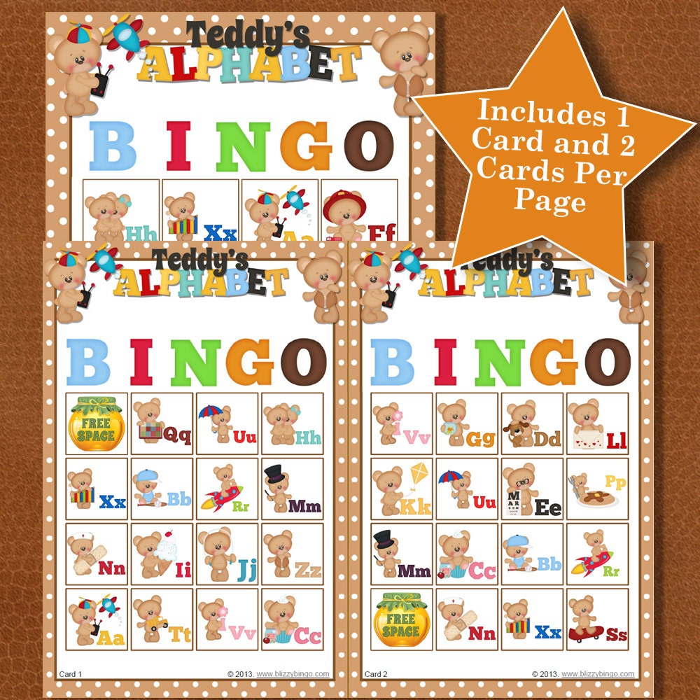 TEDDY'S ALPHABET 4x4 Bingo Printable Pdfs Contain Everything You Need ...
