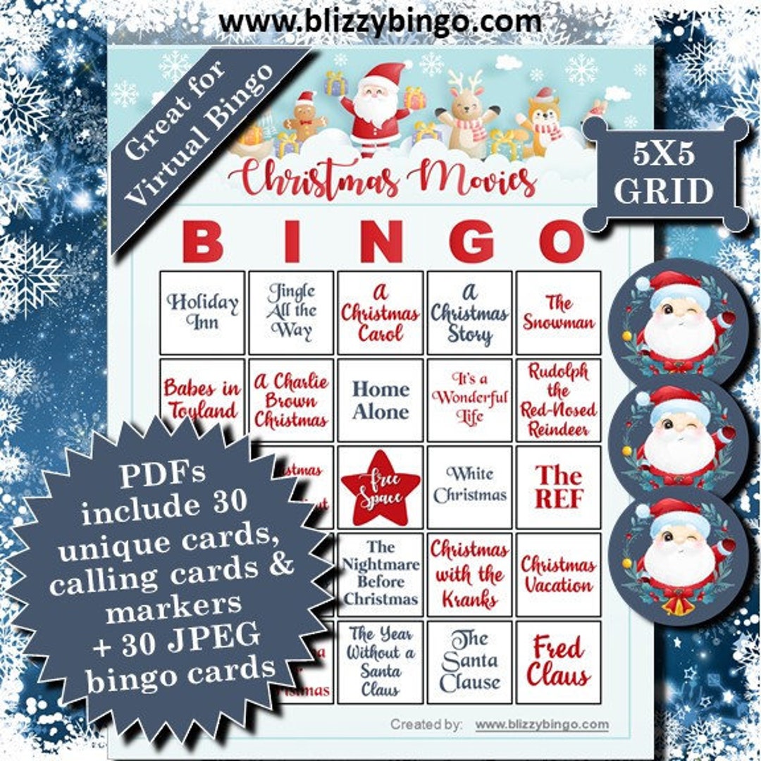 Christmas Movies 5x5 Bingo Printable Pdfs & Jpegs Contain Everything ...