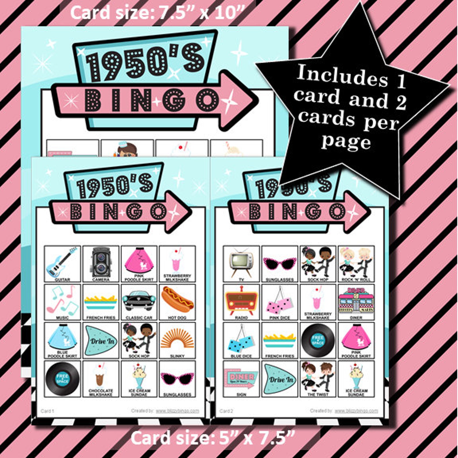 30 1950s 4x4 Bingo Cards Instant Download Pdfs for Easy - Etsy